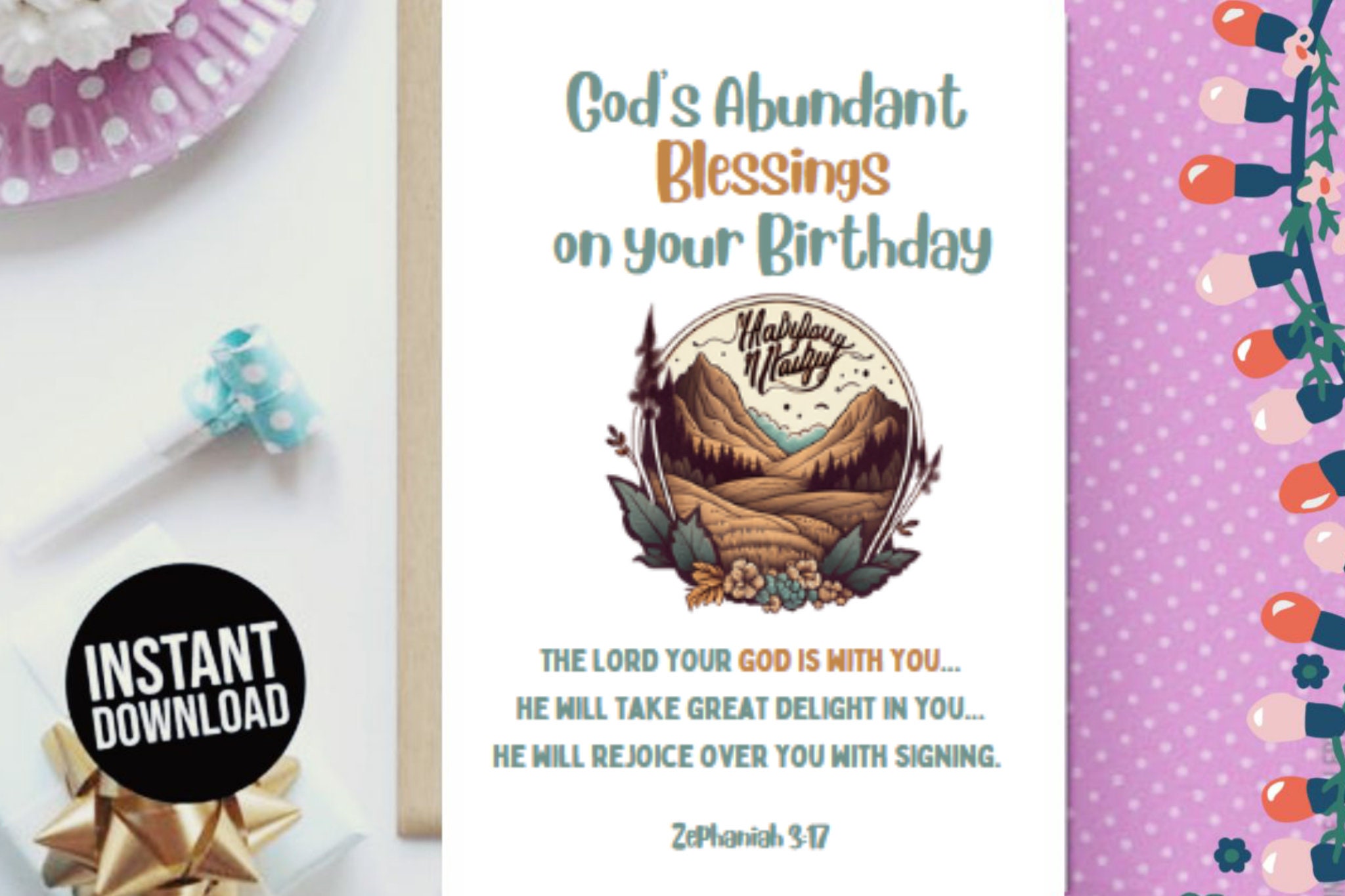 Printable Birthday Card Christian Bible Scripture Downloadable Digital ...