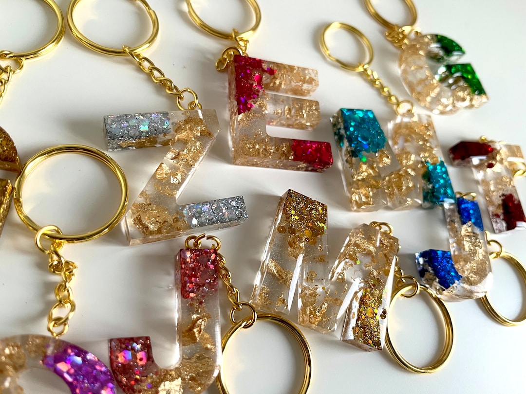 Personalised Handmade Resin Glitter Keychains, Customised Glitter ...