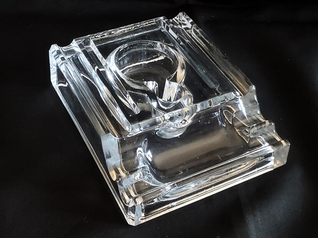 Antique Art Deco EAPG Pressed Glass Inkwell, Pen Stand Desk Organizer ...