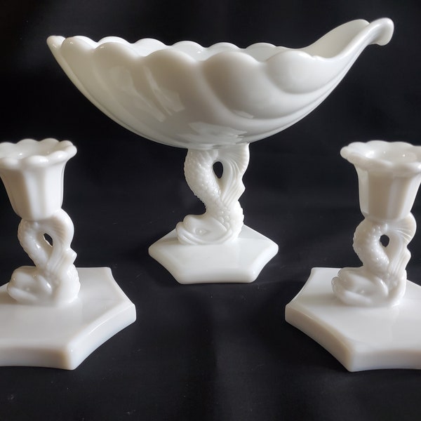Milk Glass Dolphin Candlesticks - Etsy