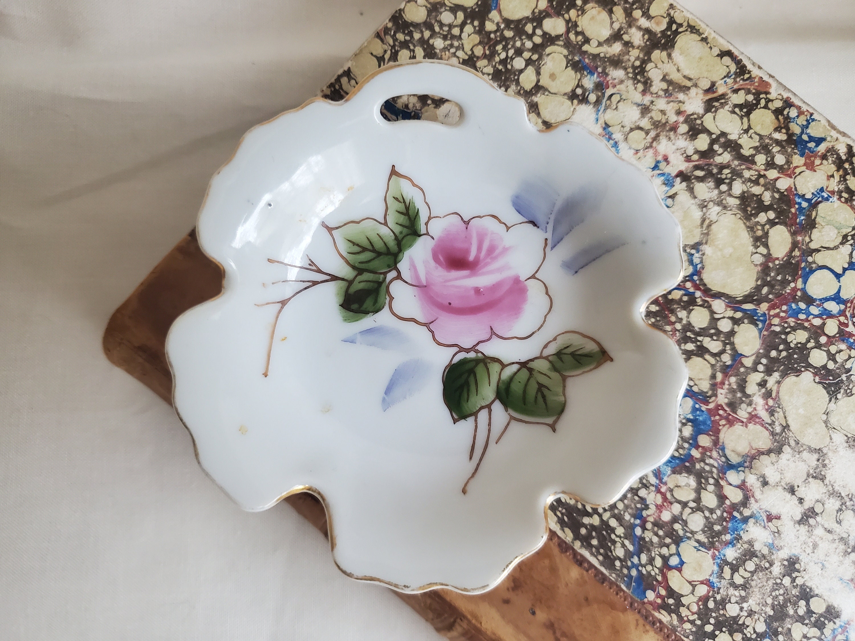 Vintage Hand-painted Rose Plate With Scalloped Edges, Ideal for ...
