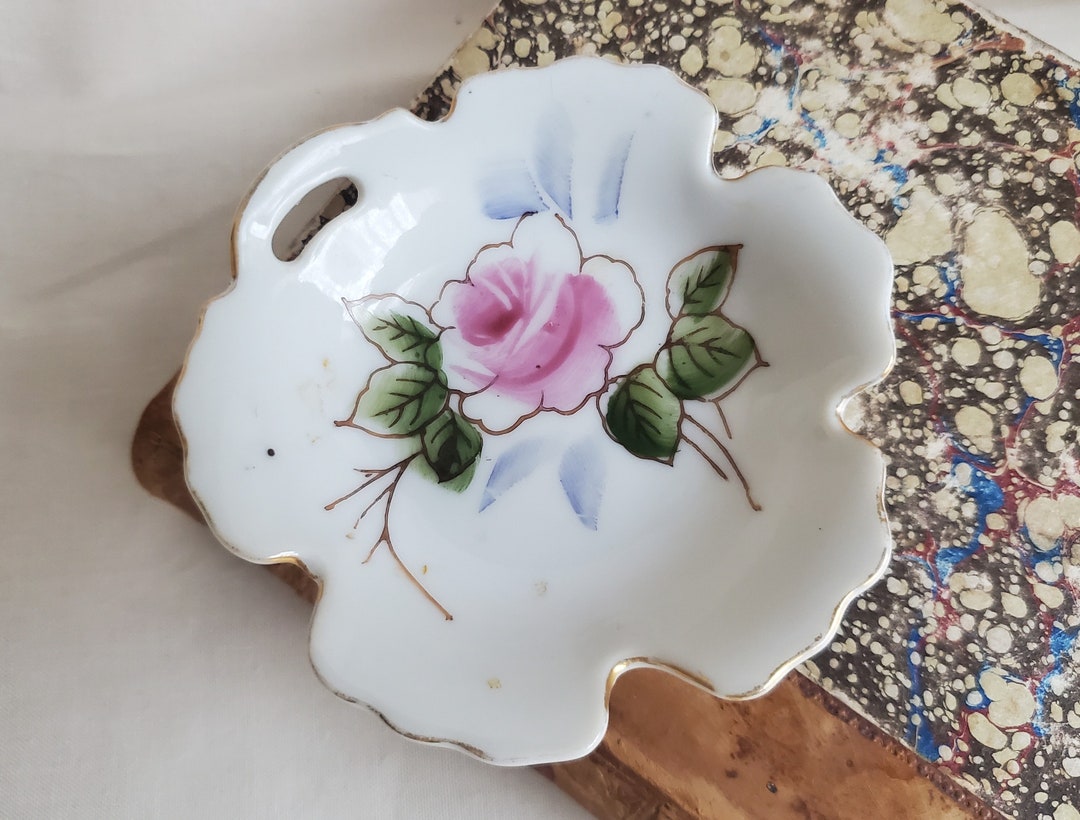 Vintage Hand-painted Rose Plate With Scalloped Edges, Ideal for ...