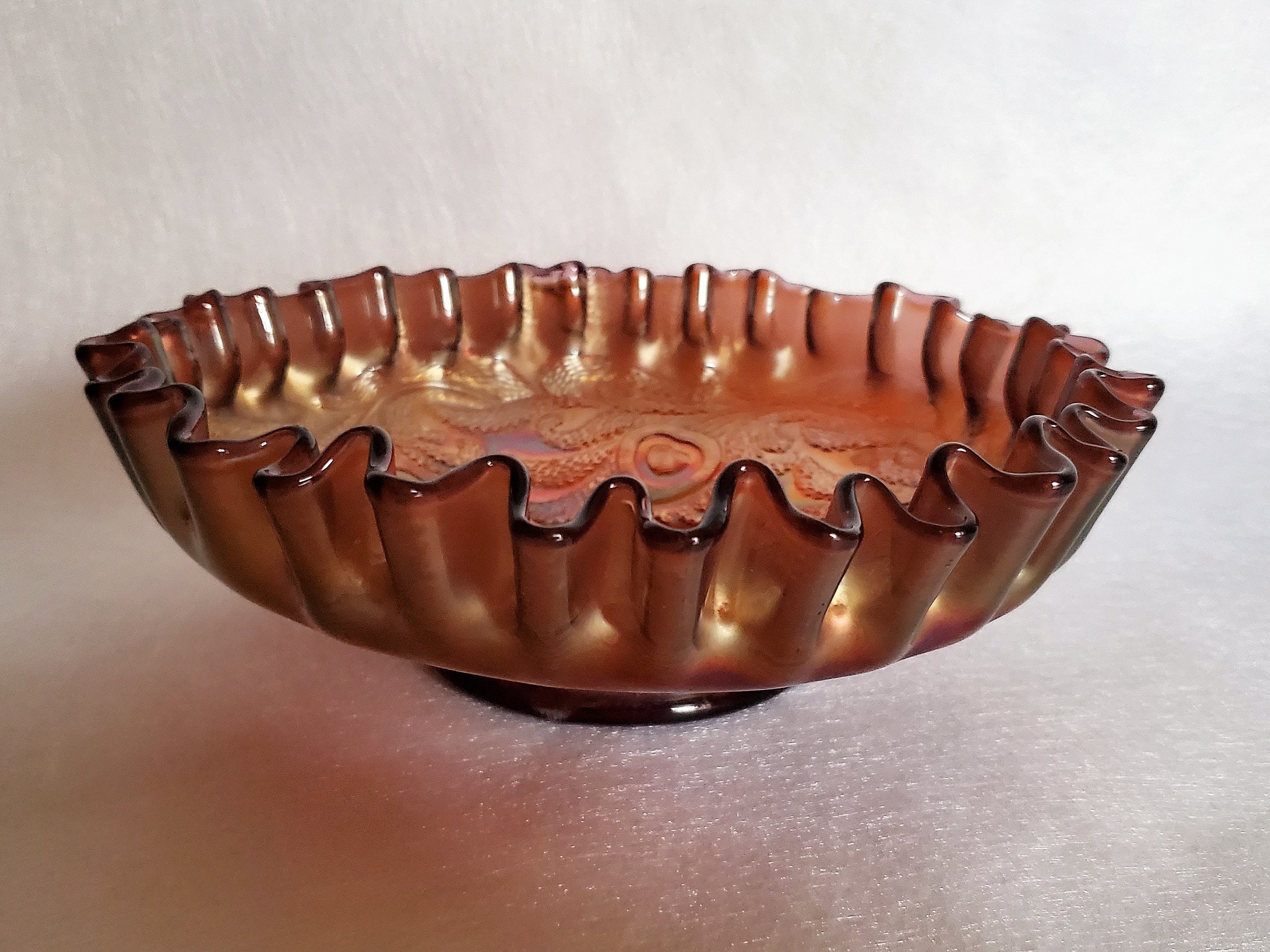 Vibrant Fenton Carnival Glass Bowl, Amethyst With Teal, Purple, and ...