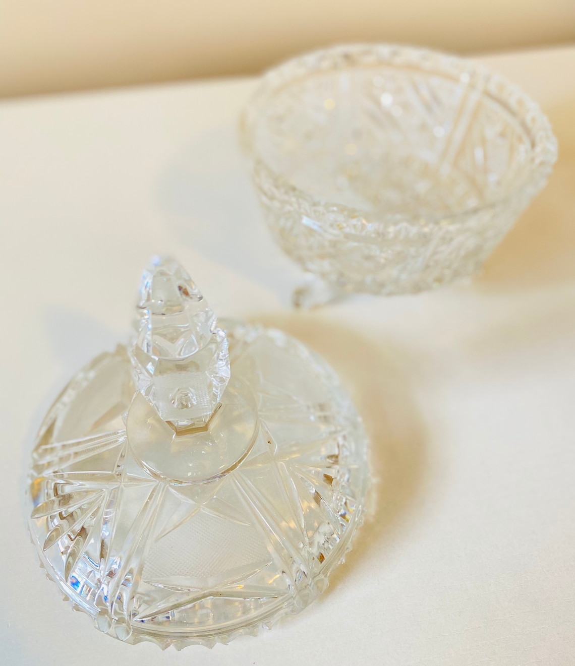 Vintage Etched Glass Candy Dish with Lid | Etsy