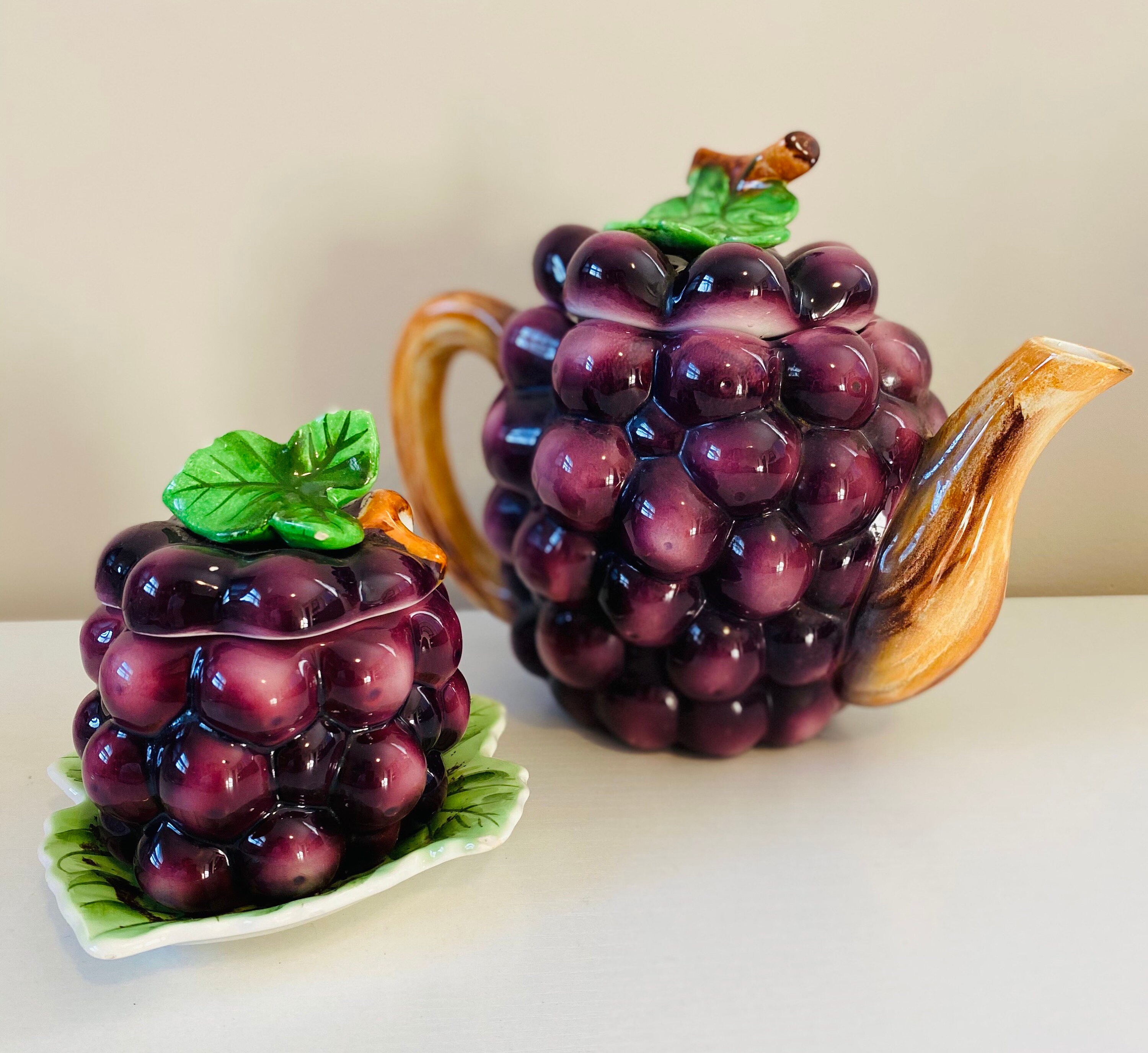 Vintage Lefton Hand Painted Grapes Tea Pot and Sugar Dish | Etsy