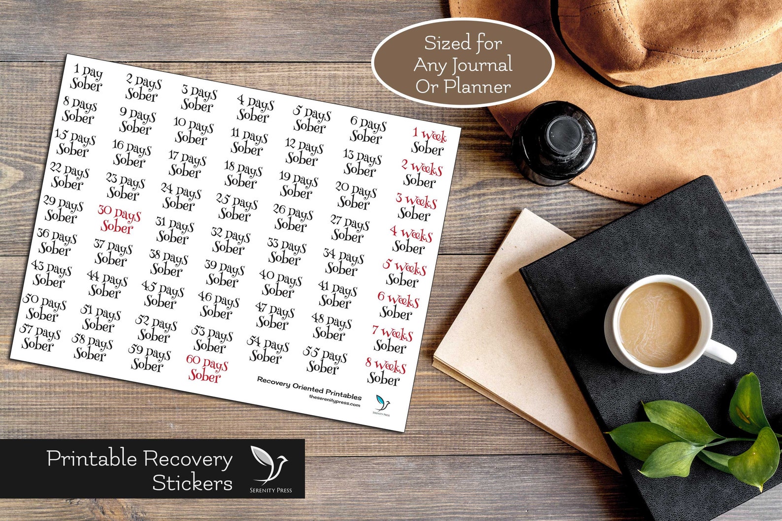 Sober Day Tracker 1-60 Printable Stickers, Sobriety Tracker Stickers 12 ...