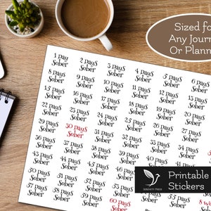 Sober Day Tracker 1-60 Printable Stickers, Sobriety Tracker Stickers 12 ...