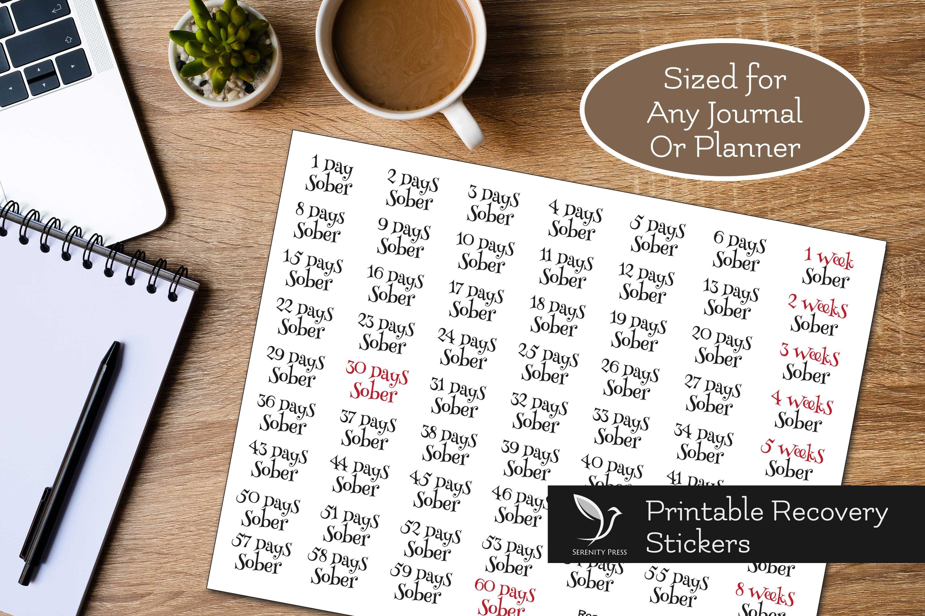 Sober Day Tracker 1-60 Printable Stickers, Sobriety Tracker Stickers 12 ...