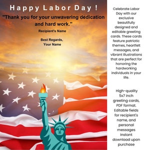 Labor Day Greeting Card, PDF, Printable Card, Holiday Card, Editable ...