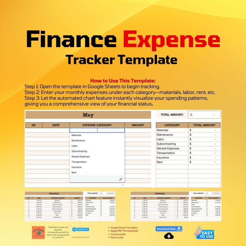 Finance Expense Tracker Template, Monthly Budget Planner, Personal ...