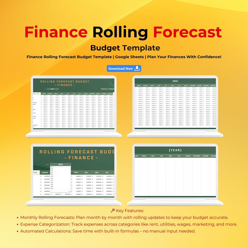 Finance Rolling Forecast Budget Template, Google Sheets Editable Tool ...