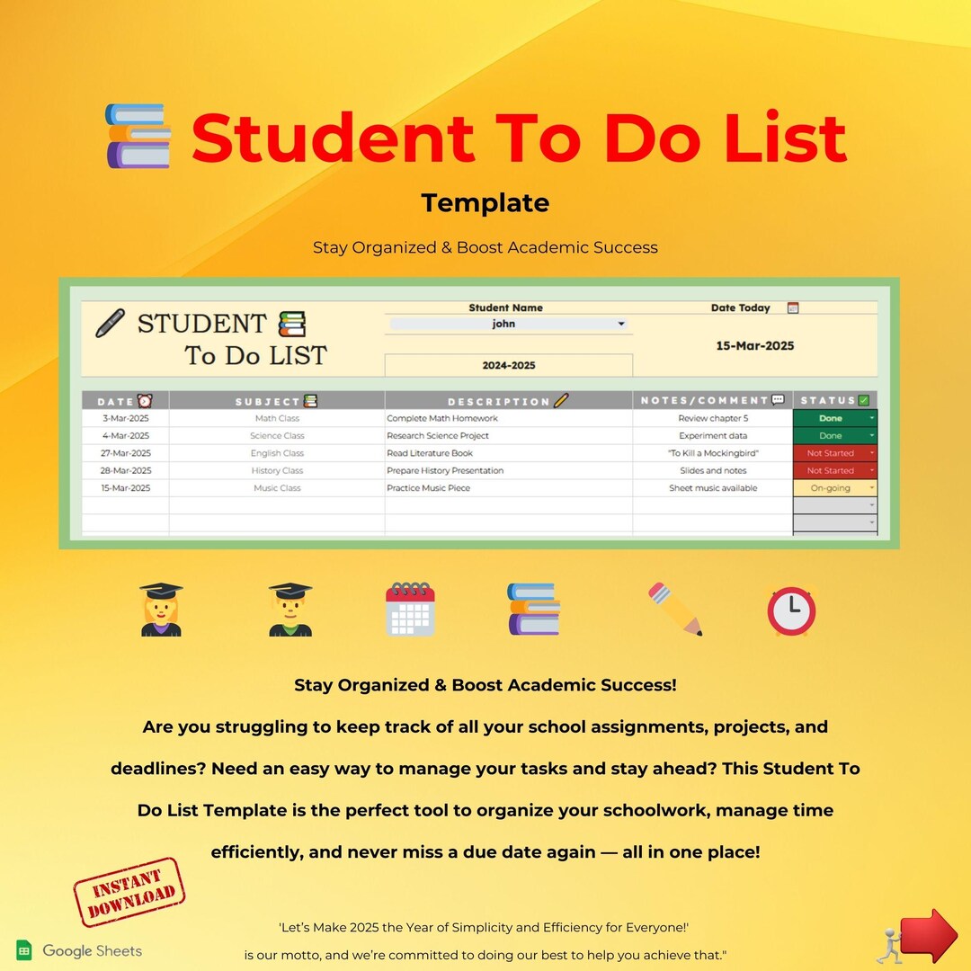 Student to Do List Template, School Homework Planner, Study Tracker ...