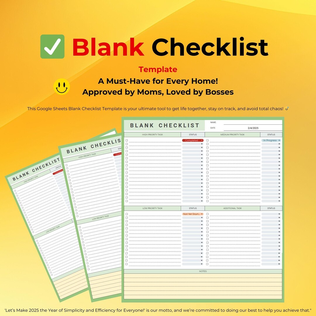 Blank Checklist Template, Google Sheets, To-do List, Task Tracker ...