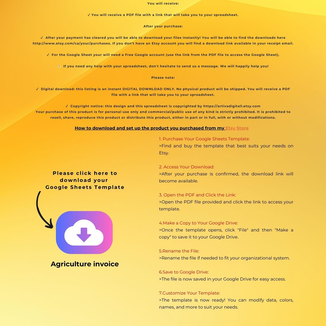 Agriculture Invoice Template, Google Sheets Editable Template, Farm ...