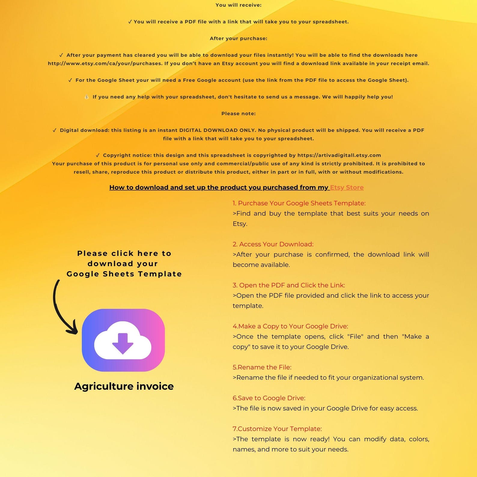 Agriculture Invoice Template, Google Sheets Editable Template, Farm ...