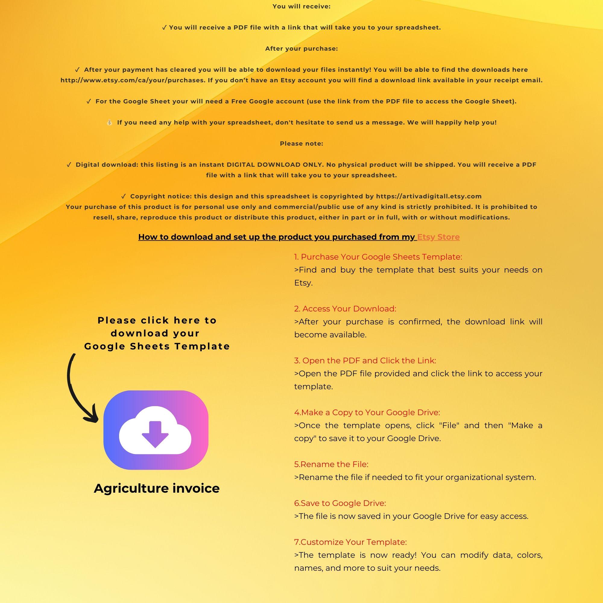 Agriculture Invoice Template, Google Sheets Editable Template, Farm ...