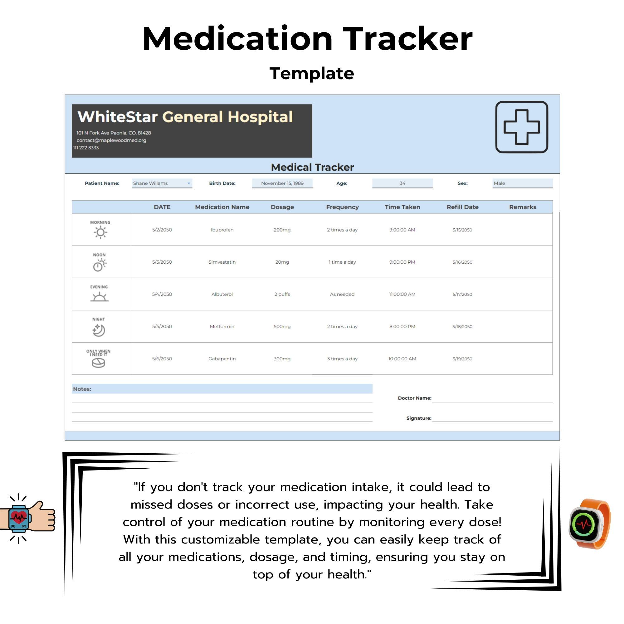 Medication Tracker Template, Personal Health Management, Prescription ...