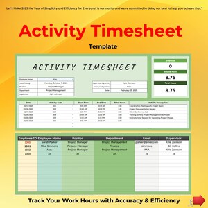 Activity Timesheet Template, Google Sheets, Track Work Hours, Employee ...