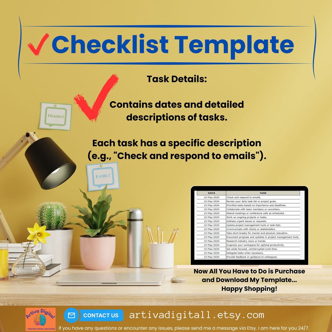 Checklist Template, Google Sheets, Task Manager, To-do List, Daily ...