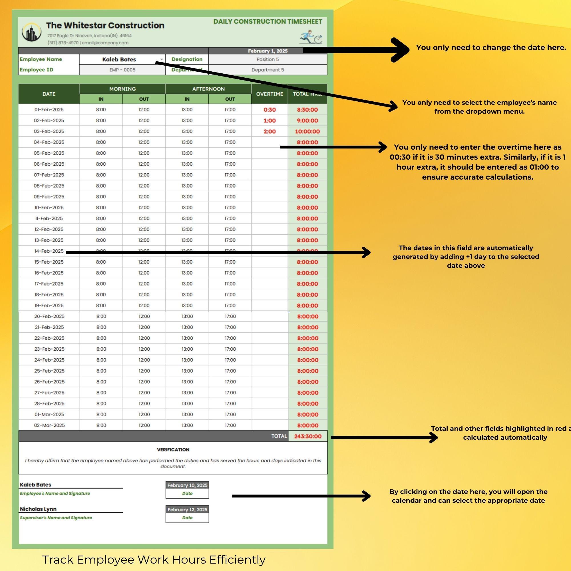 Daily Construction Timesheet Template, Google Sheets Work Log, Employee ...