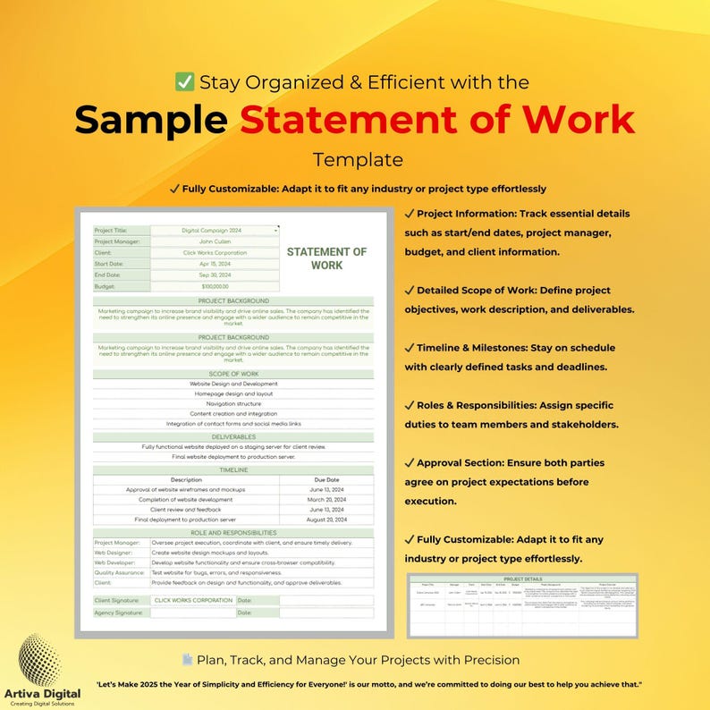 Sample Statement of Work Template, Google Sheets, Project Scope ...