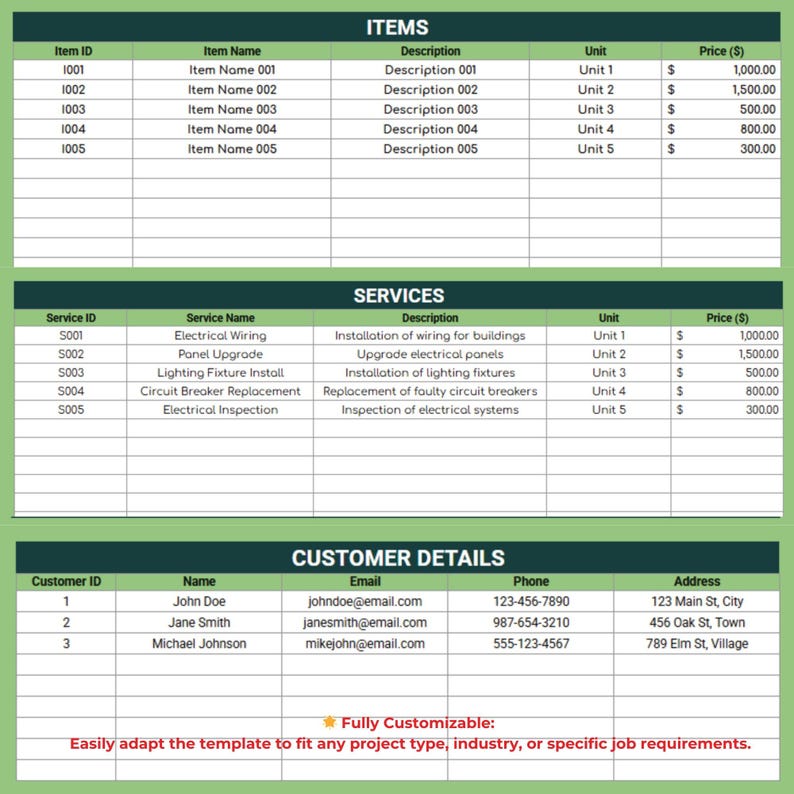 Electrical Estimate Template, Google Sheets for Cost Estimation, Contractor Budgeting, Expense ...