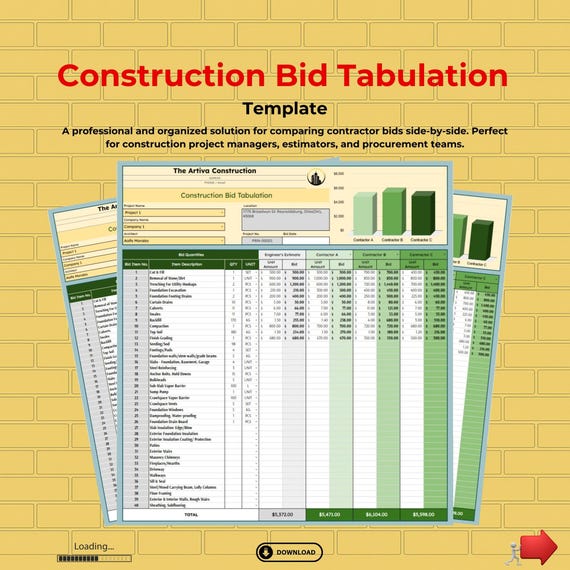Estimating Construction Bid Comparison Sheet