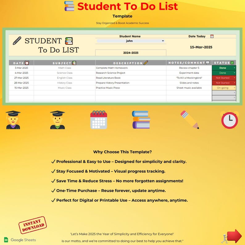 Student to Do List Template, School Homework Planner, Study Tracker ...