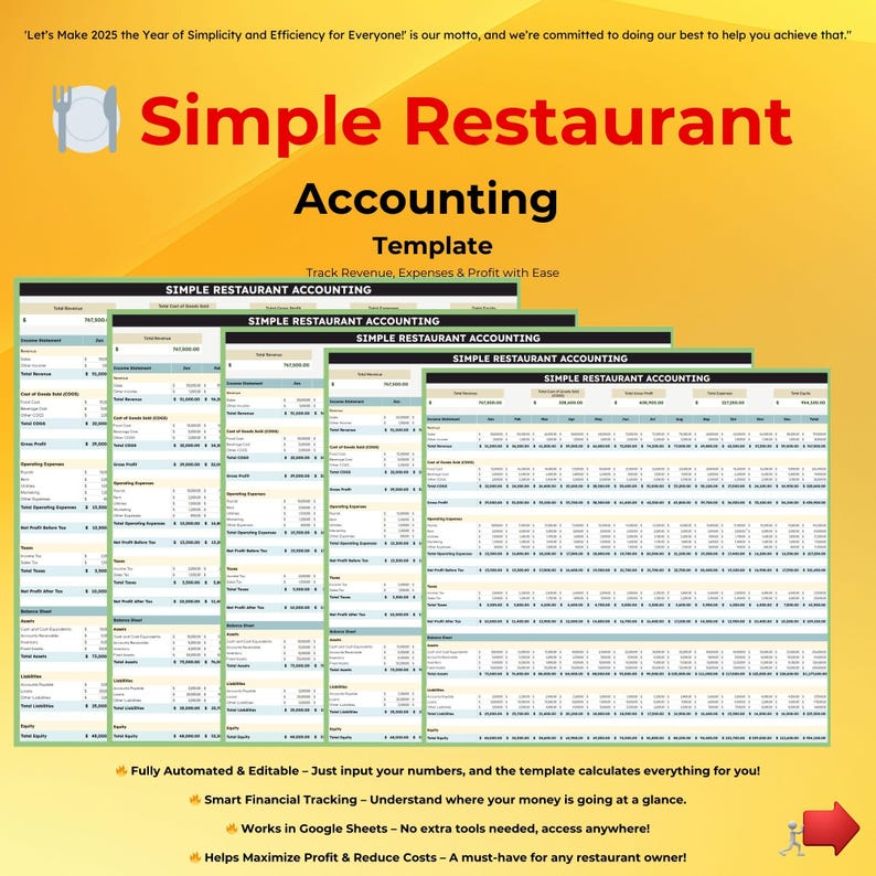 Simple Restaurant Accounting Template, Google Sheets Financial Tracker ...