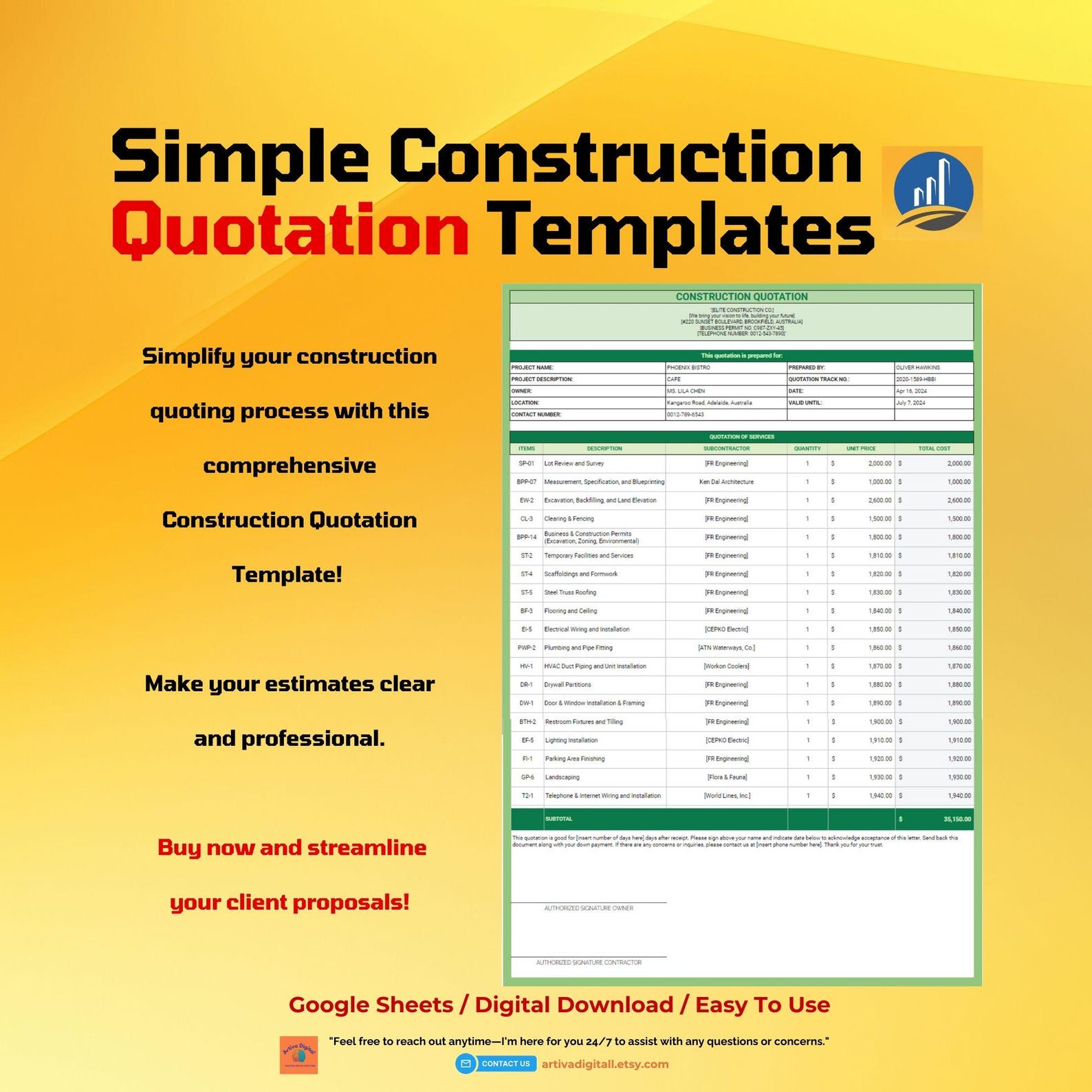 Simple Construction Quotation Templates, Create Accurate Quotes ...