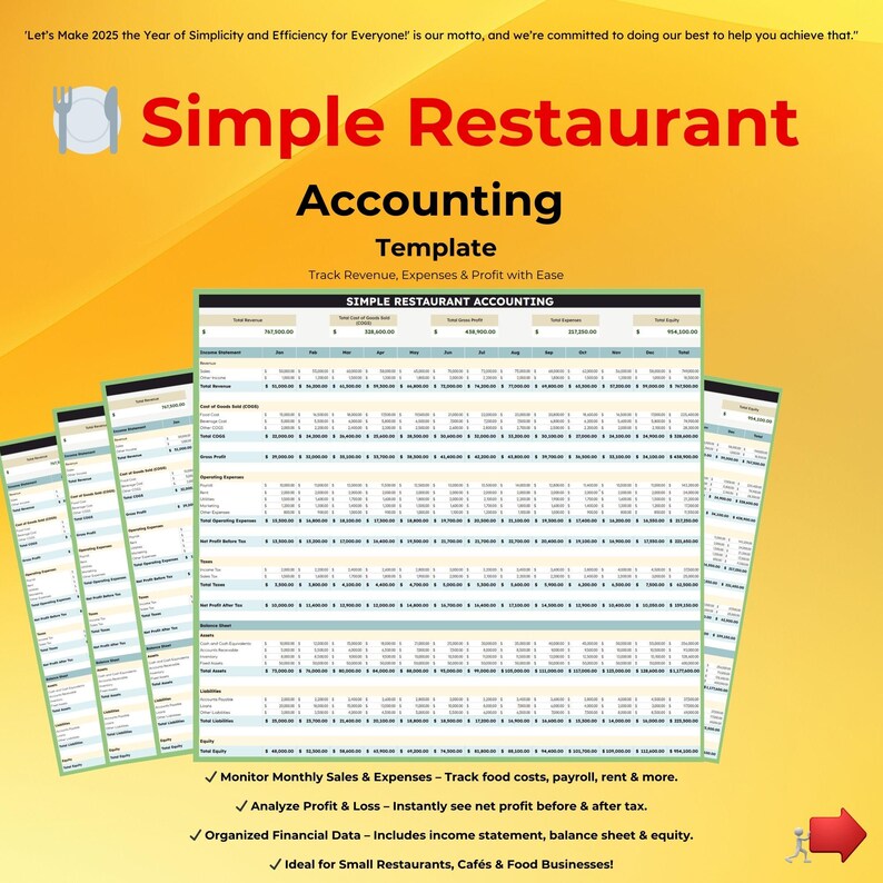 Simple Restaurant Accounting Template, Google Sheets Financial Tracker ...
