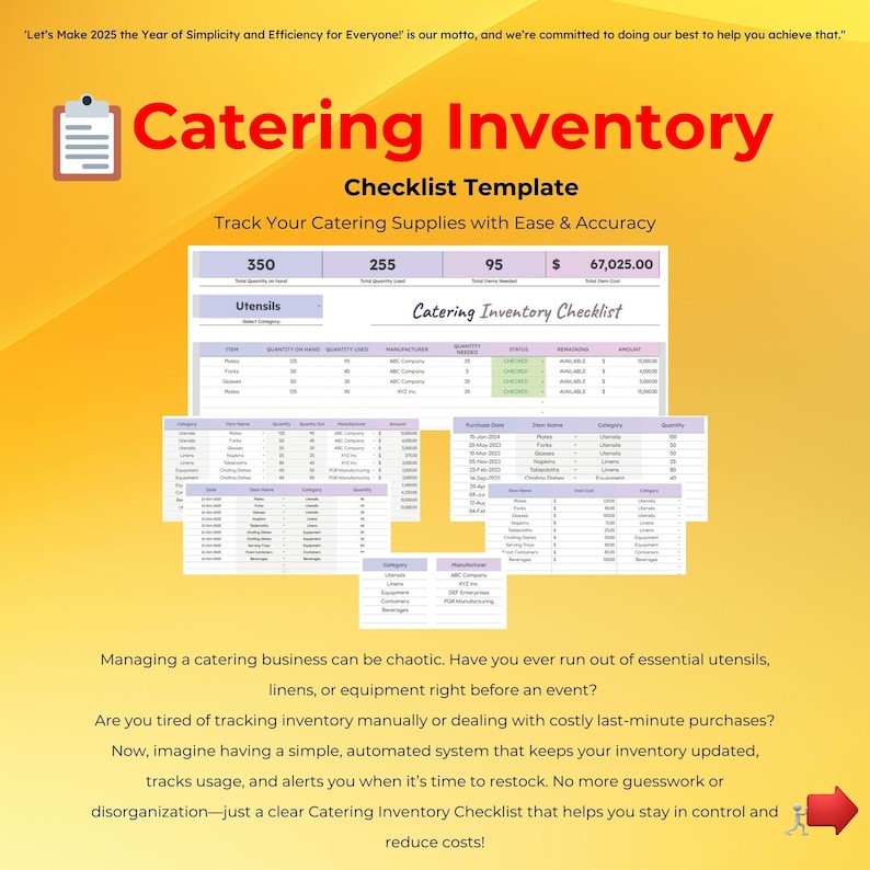 Catering Inventory Checklist Template, Event Supply Tracker, Food ...