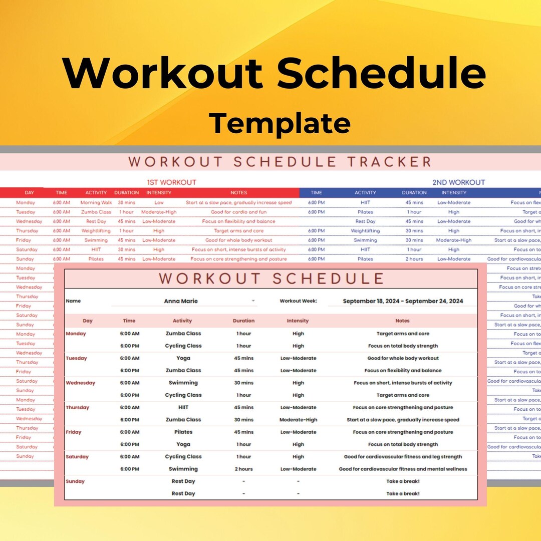 Workout Schedule Template Google Sheets Plan Fitness Routine Track ...