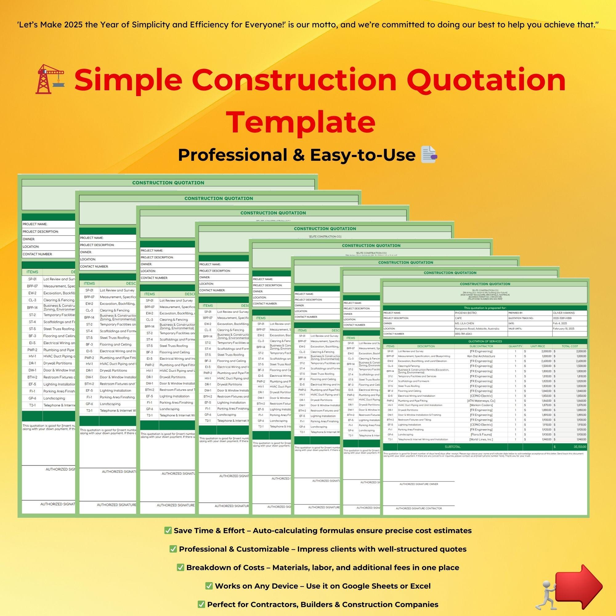 Simple Construction Quotation Templates, Contractor Estimate Sheet ...