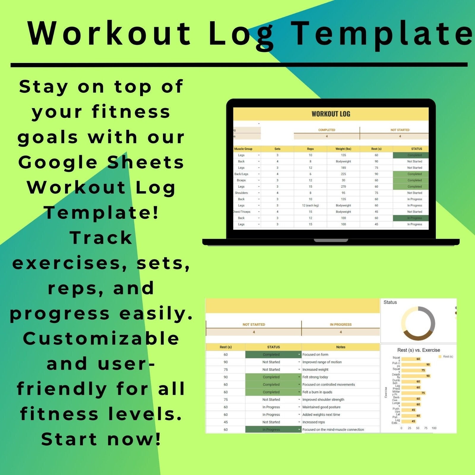 Workout Log Template, Google Sheet Fitness Tracker, Exercise Log ...