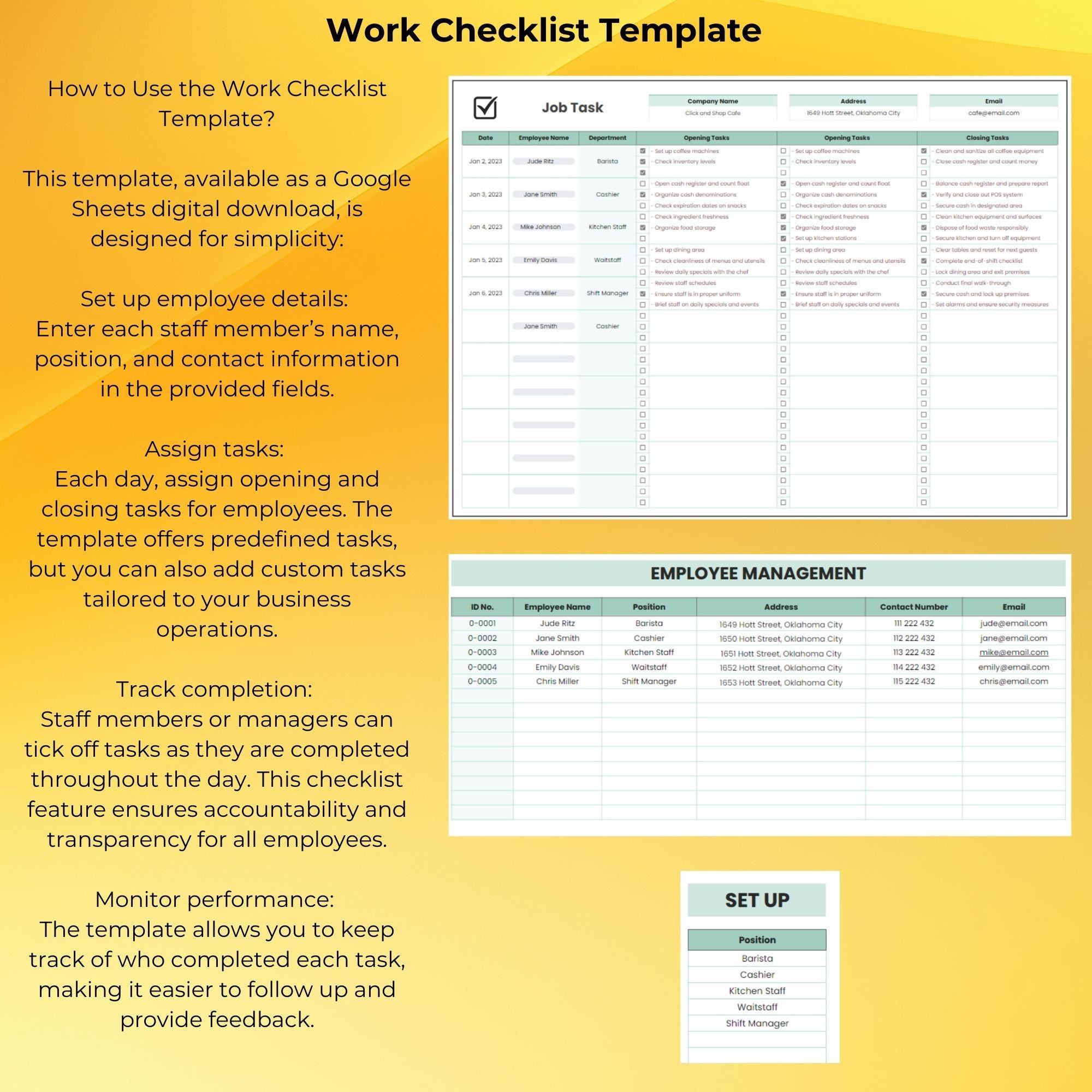 Work Checklist Template, Editable Google Sheets, Easy-to-use Task ...