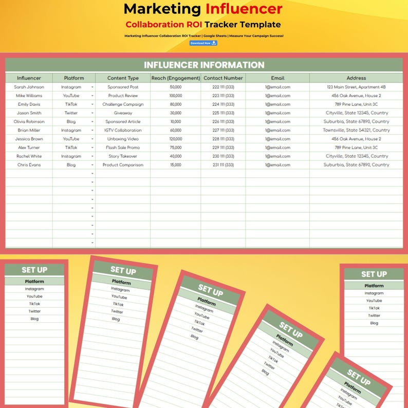 Marketing Influencer Collaboration ROI Tracker Template, Google Sheets ...