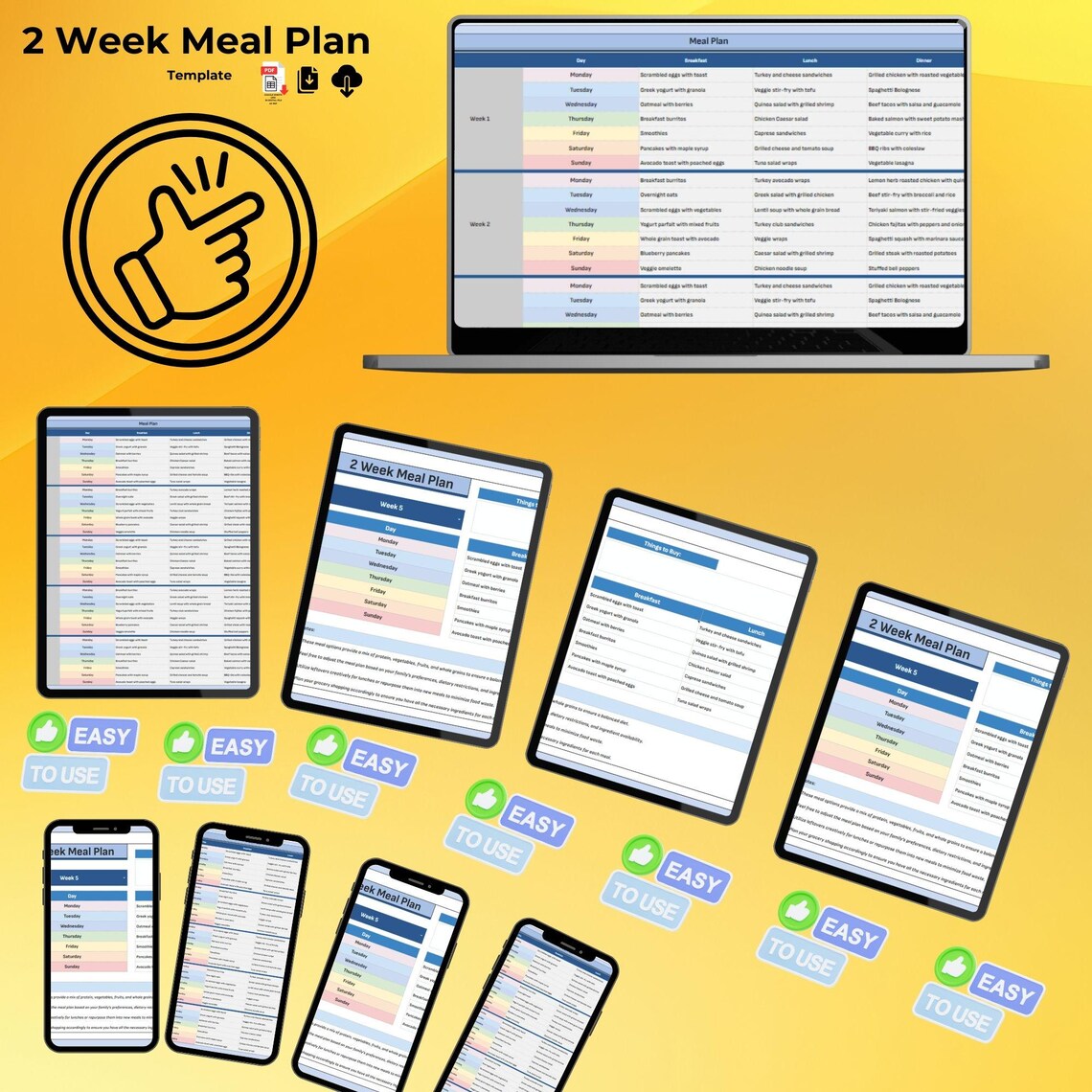 2 Week Meal Plan Template, Editable Google Sheets, Digital Download ...