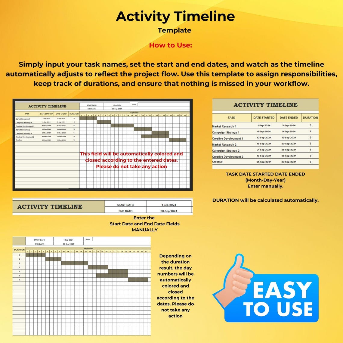 Activity Timeline Template, Google Sheet Editable Event Planner ...