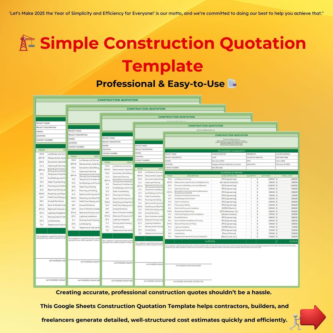 Simple Construction Quotation Templates, Contractor Estimate Sheet ...
