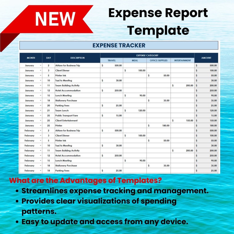 Expense Report Template, Track Monthly Business Expenses, Financial ...