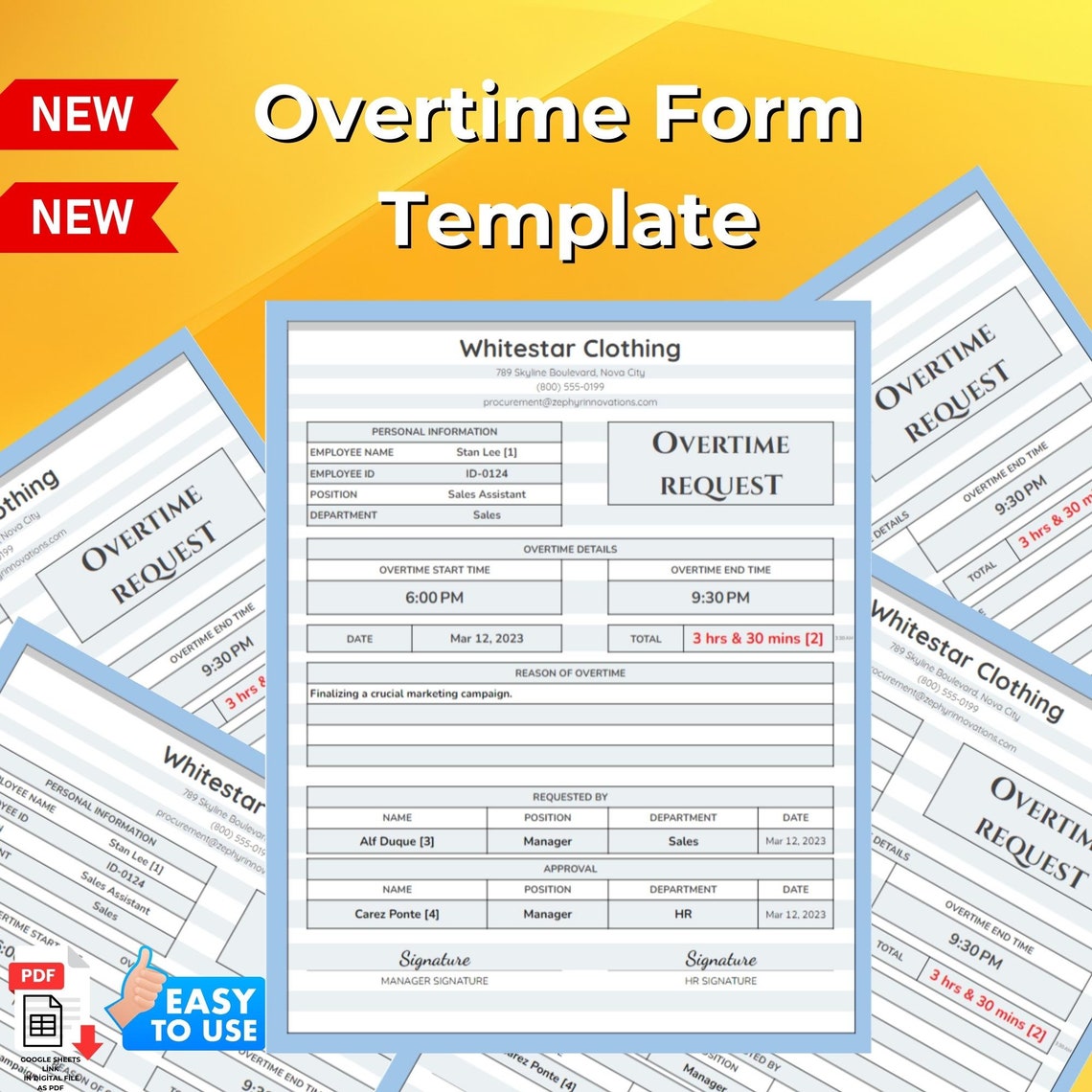 Overtime Form Template, Manage Employee Overtime, Track Work Hours ...