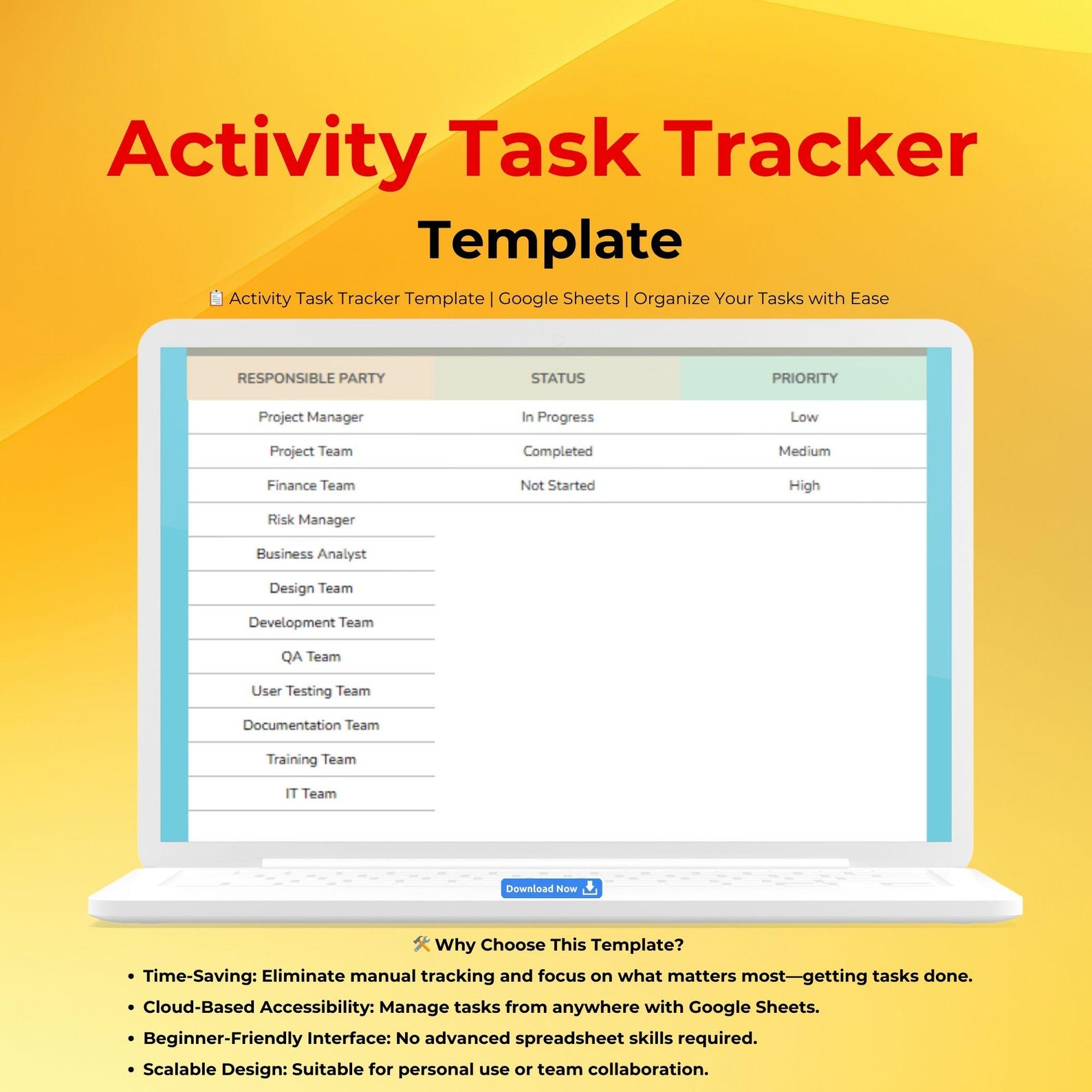 Activity Task Tracker Template, Google Sheets, Project Management Tool ...
