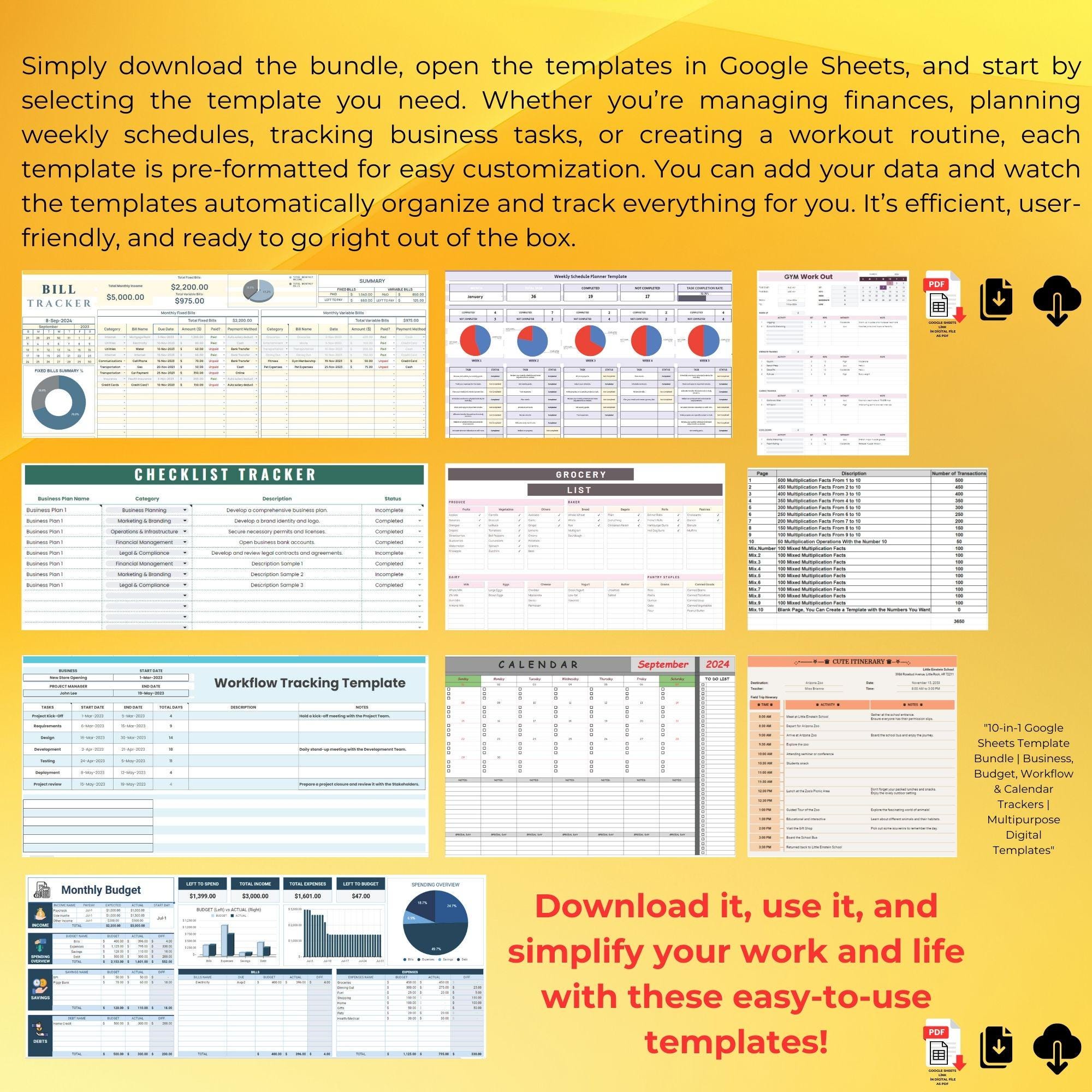 10-in-1 Google Sheets Template Bundle, Business, Budget, Workflow ...