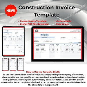 Construction Invoice Template, Service Billing, Project Cost Tracking ...