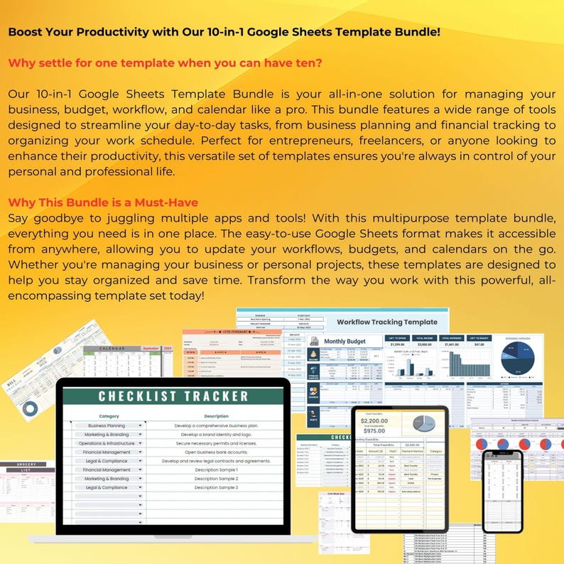 10-in-1 Google Sheets Template Bundle, Business, Budget, Workflow ...