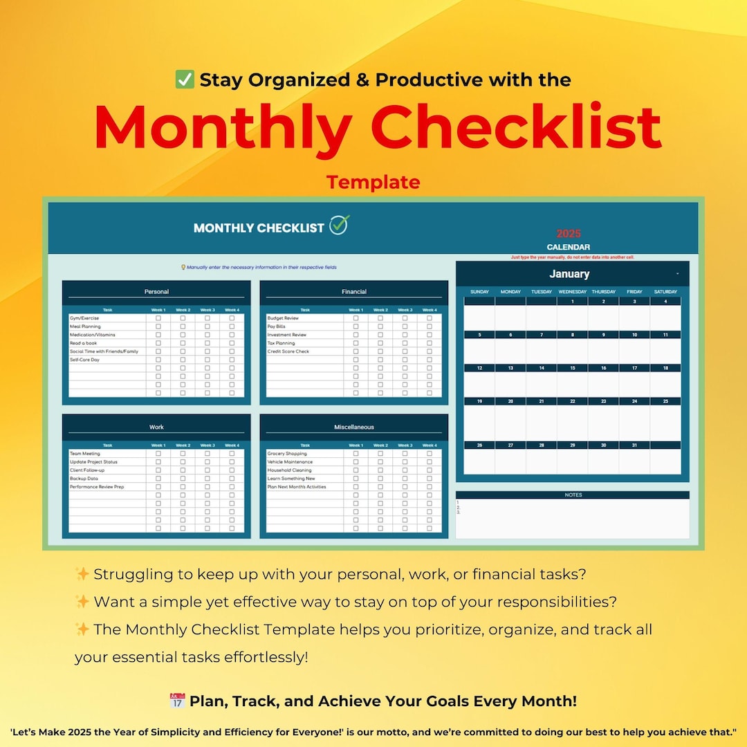 Monthly Checklist Template, Google Sheets for Task Management ...