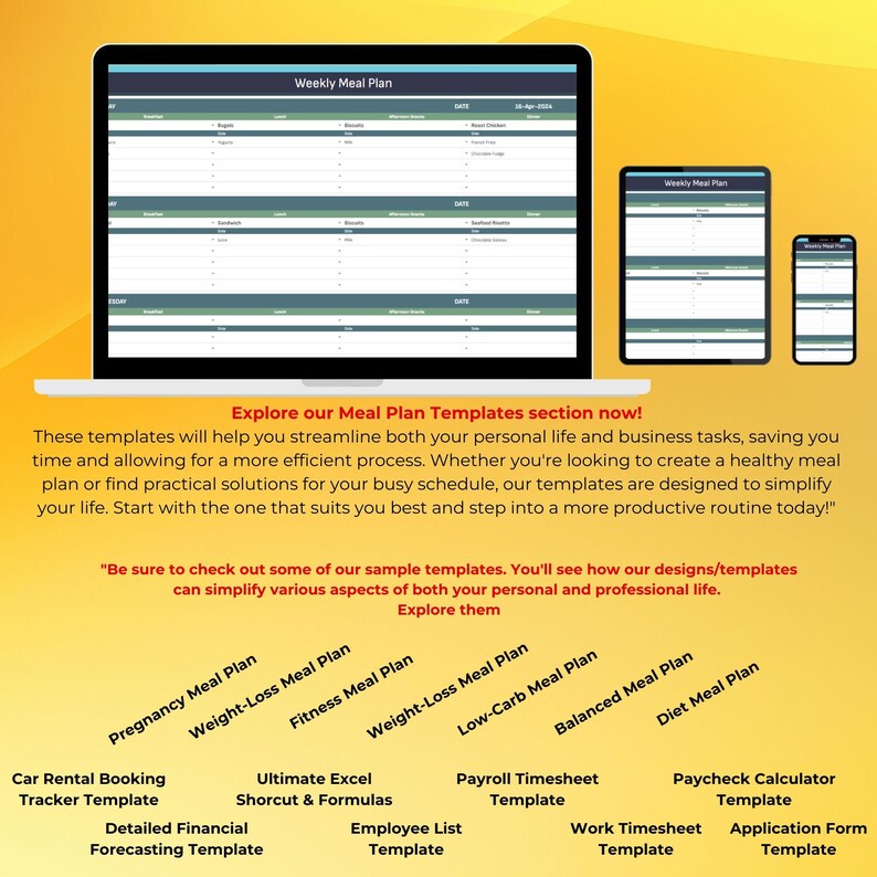 1 Week Meal Plan Template, Google Sheets Weekly Planner, Editable Food ...