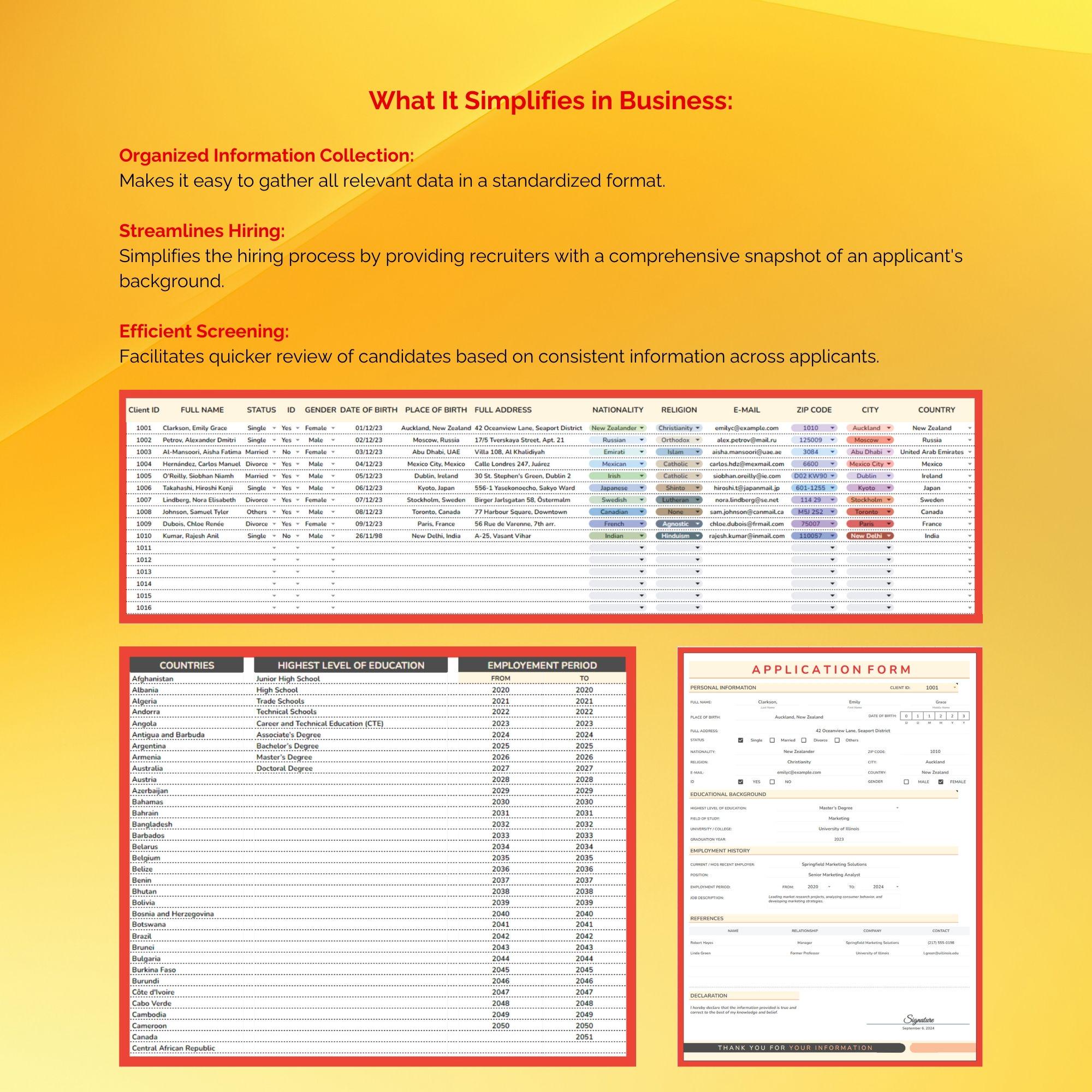 Application Form Template, Google Sheets for Job Applications, Data ...