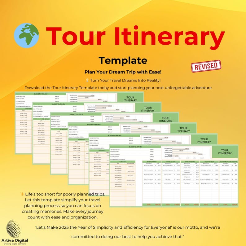 Tour Itinerary Template, Google Sheets for Travel Planning, Budget ...